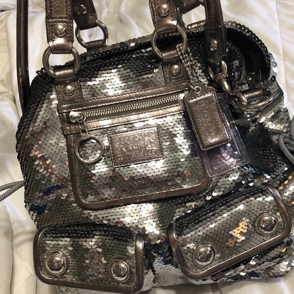 Coach | Bags | Coach Silver Sequin Limited Edition Poppy Purse | Poshmark